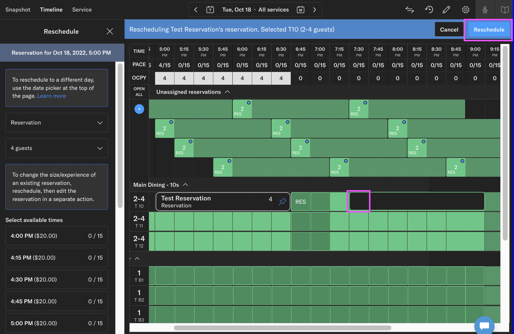 Rescheduling a reservation – Tock