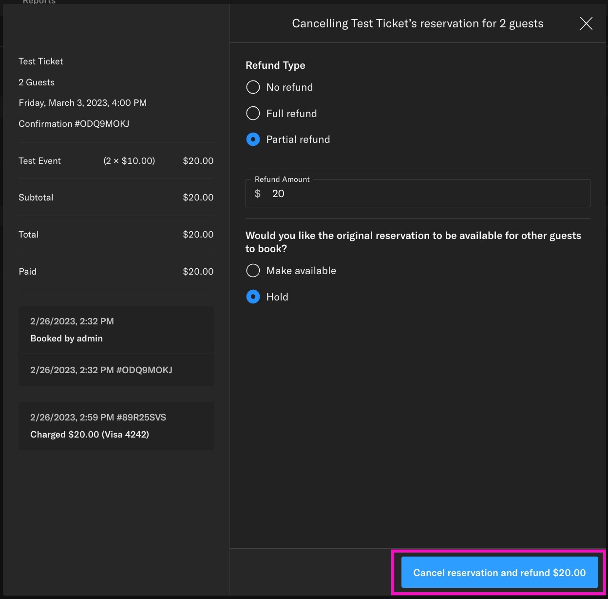 Cancelling and Refunding a Ticket – Tock
