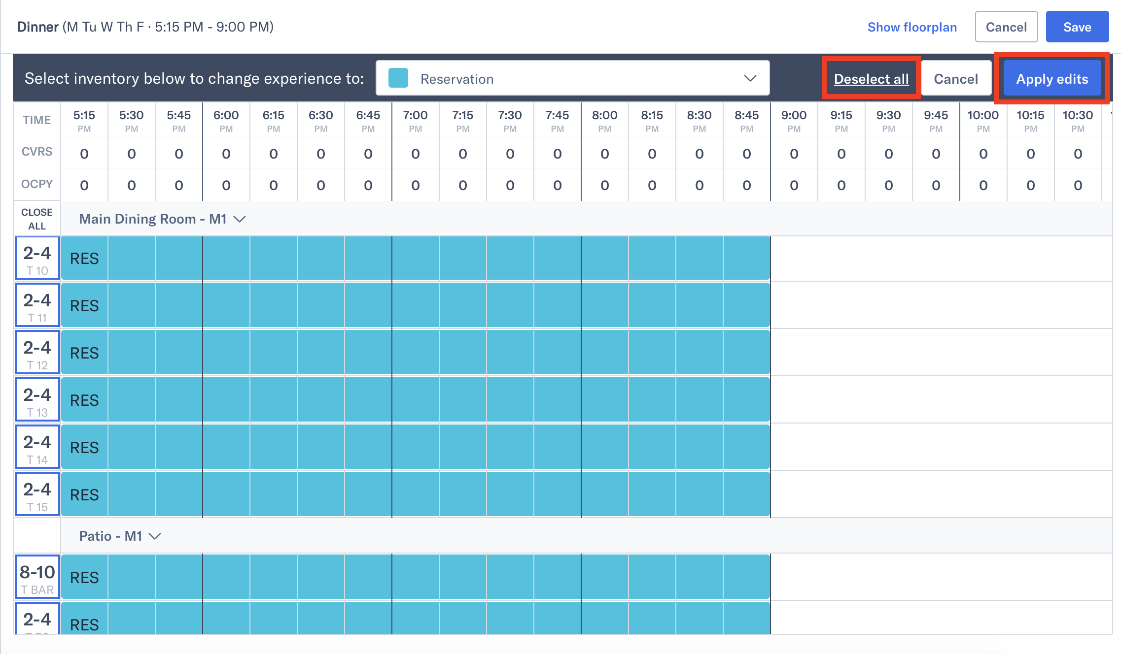 Editing the advanced grid for Availability Planning – Tock