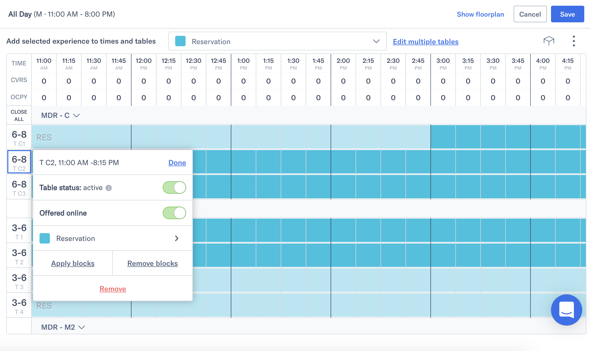 Editing the advanced grid for Availability Planning – Tock