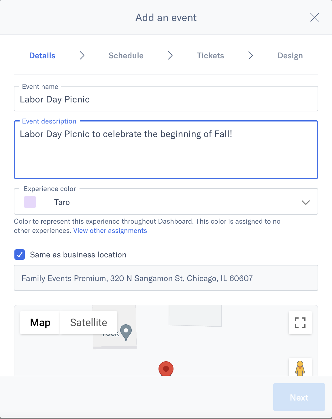 Creating an event – Tock