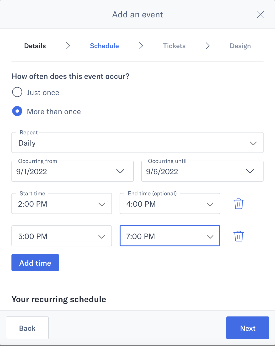 Creating an event – Tock